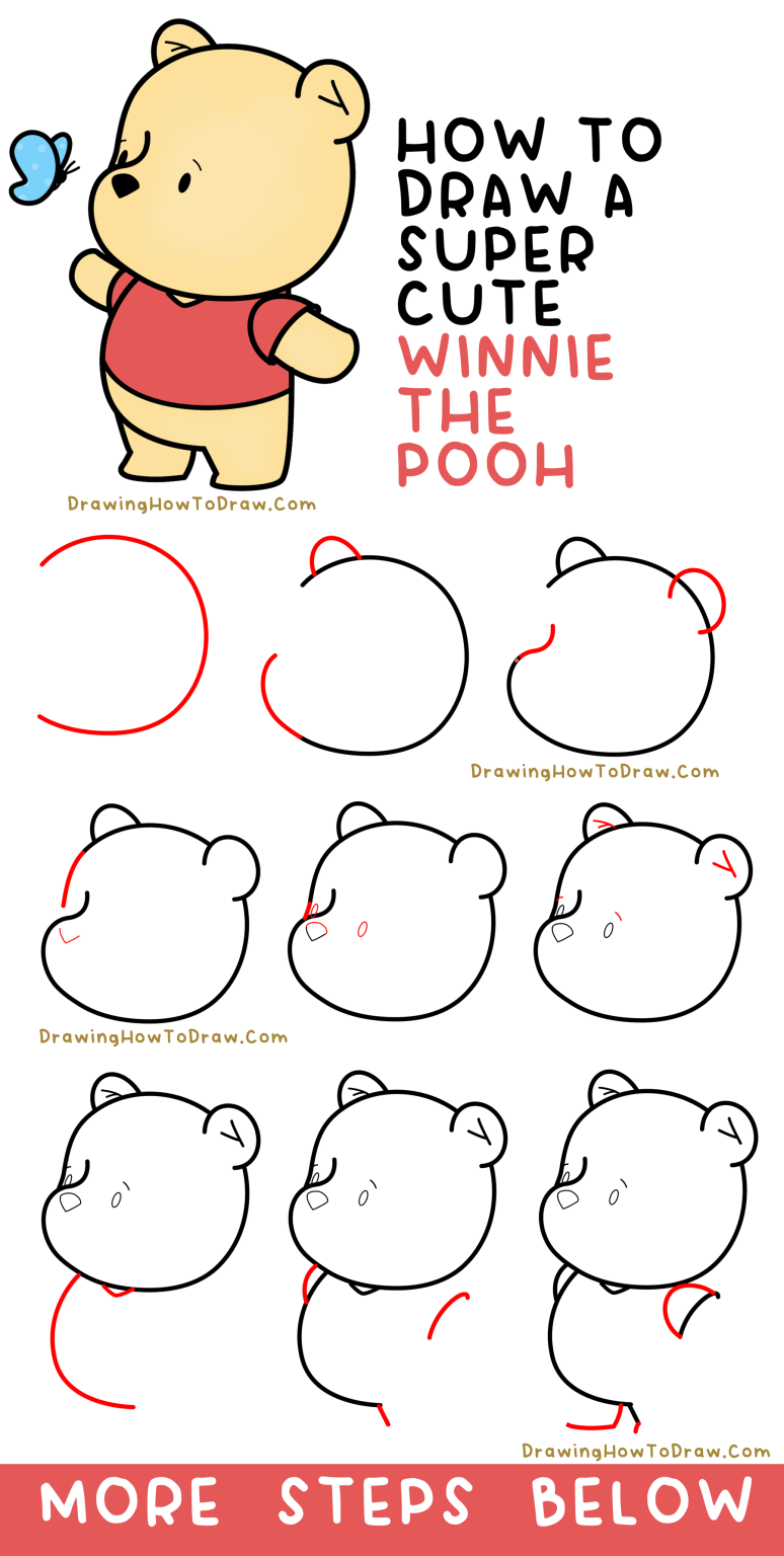 How To Draw Cute Kawaii Chibi Winnie The Pooh With Butterfly Easy Step ...