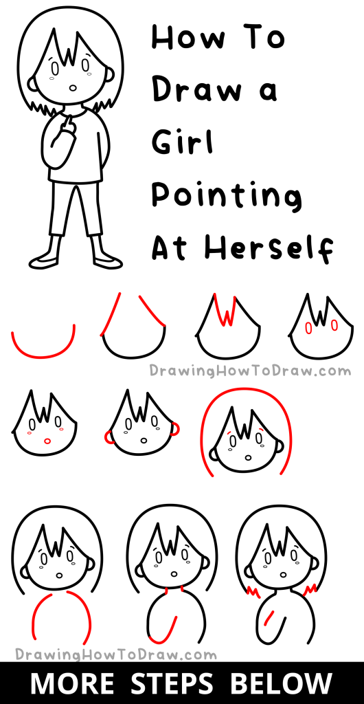 How To Draw Chibi Cartoon Girl Pointing At Herself (Pointing at Myself ...