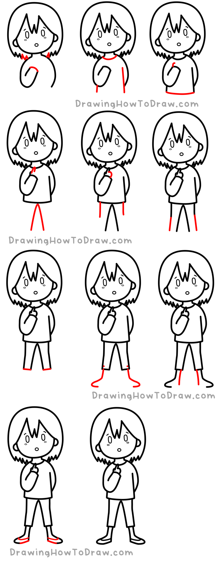 How To Draw Chibi Cartoon Girl Pointing At Herself (Pointing at Myself ...